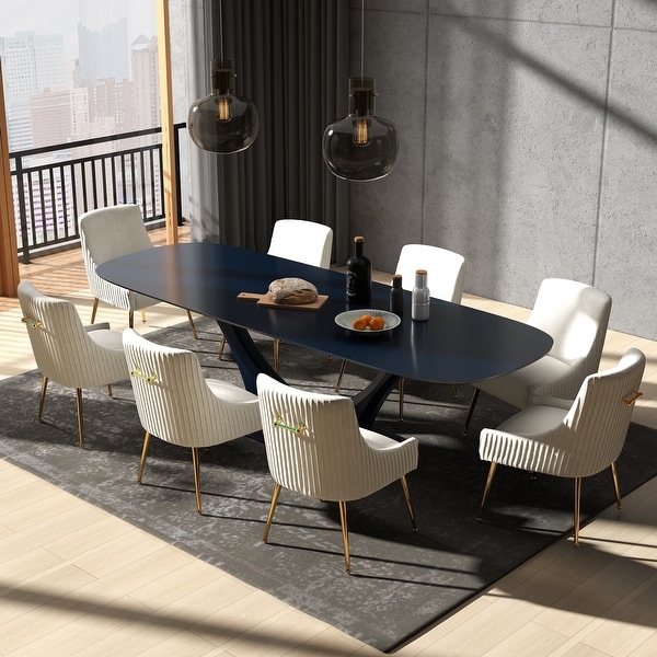 SEYNAR Modern Glam Velvet Dining Chair Set of 8 for Dining Room Tufted Vanity Chair for Living Room no table