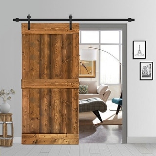 36 in x 84 in Walnut Stained 2 Panel Barn Door with Sliding Hardware ...