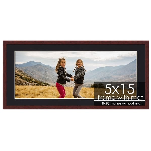 5x15 Frame with Mat - Brown 8x18 Frame Wood Made to Display Print or ...