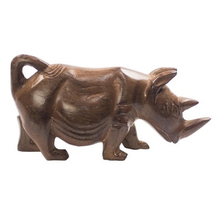Novica Handmade Brown Rhino Wood Sculpture - Bed Bath & Beyond - 37866602