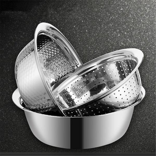 Three-piece stainless steel pots Wash rice sieve Wash rice and ...