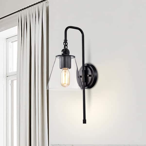 Matte Black 1-Light Indoor Contemporary Wall Sconces with Cone Glass ...