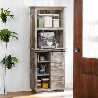 Rustic Pantry Cabinet with Sliding Barn Door, Adjustable Shelves & 5 ...