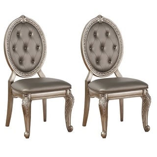 Middle Ages Traditional Grey and Antique Silver Tufted Back Side Chairs ...