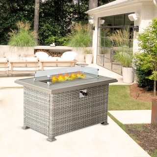 Outdoor Patio Wicker Ratten Gas Fire Table Aluminum Tabletop with ...
