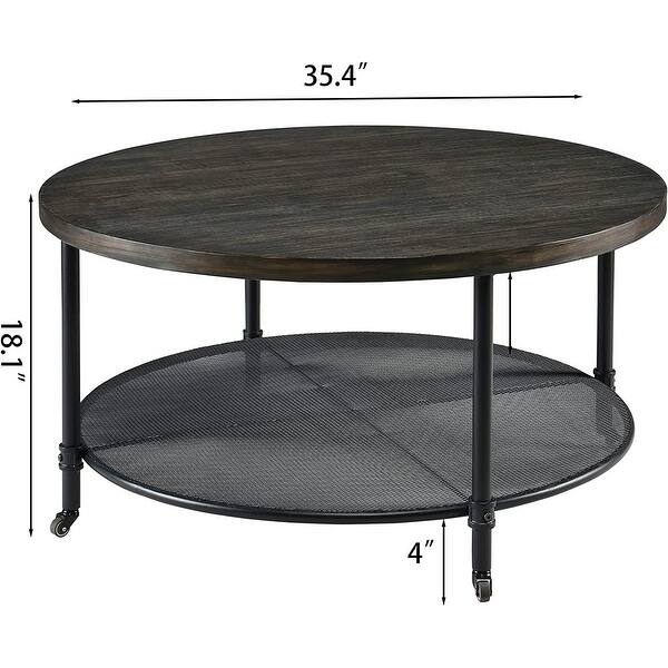 Round Industrial Coffee Table with Casters - Bed Bath & Beyond - 36764378