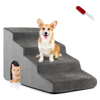 4-Tier High Density Foam Dog Ramps Extra Wide Pet Stairs with Non-slip ...