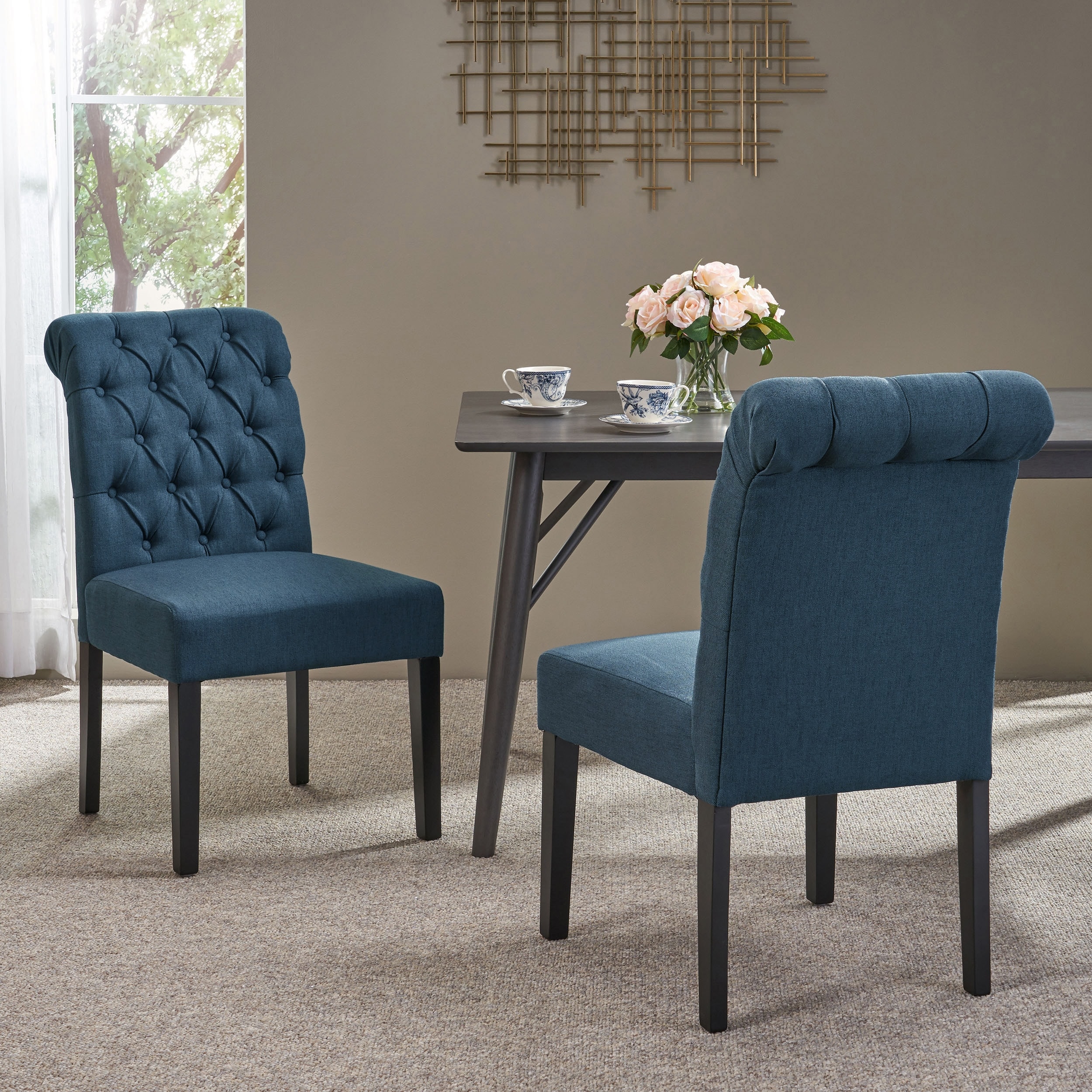 Set of 2 Navy Blue PU Dining Chairs Tufted Accent Chairs Kitchen Bed Bath Beyond 40877239