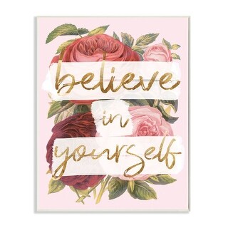 Stupell Believe In Yourself Pink Gold Rose Word Design Wood Wall Art ...