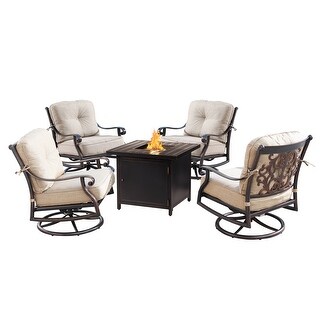 Outdoor Aluminum 32 in. Square Fire Table Set with Four Deep Seating ...