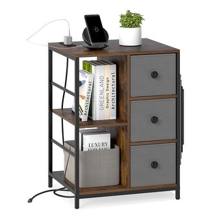 Gymax Nightstand 3-Tier Storage End Table Bedside Table with Charging ...