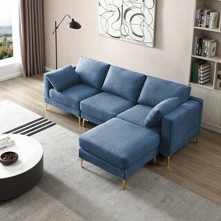 Living Room Furniture Modern Leisure L Shape Couch Blue Fabric - Bed ...