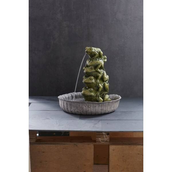 21.5" Green Nickel Inspired Five Frogs Sitting and Spitting Water ...