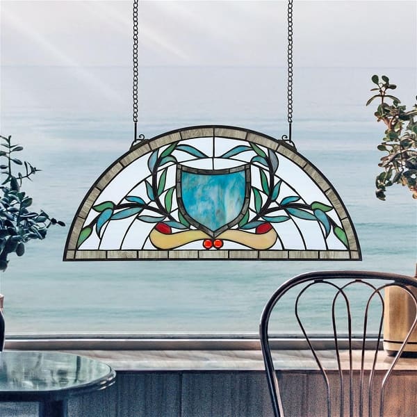 Design Toscano Heraldic Shield Demi-Lune Tiffany-Style Stained Glass ...