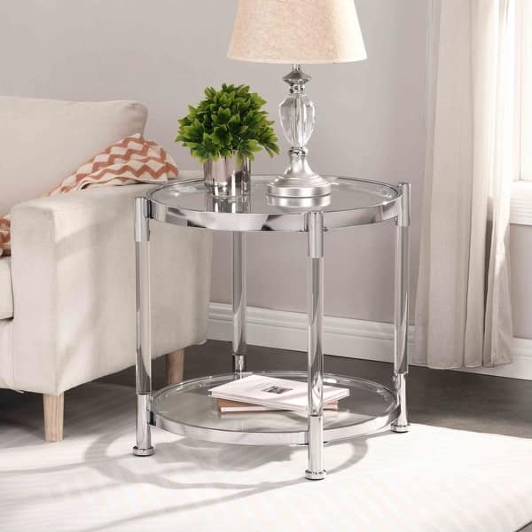 Acrylic Coffee Table 2-Layers Round Glass Ins Silver Frame Living Room ...