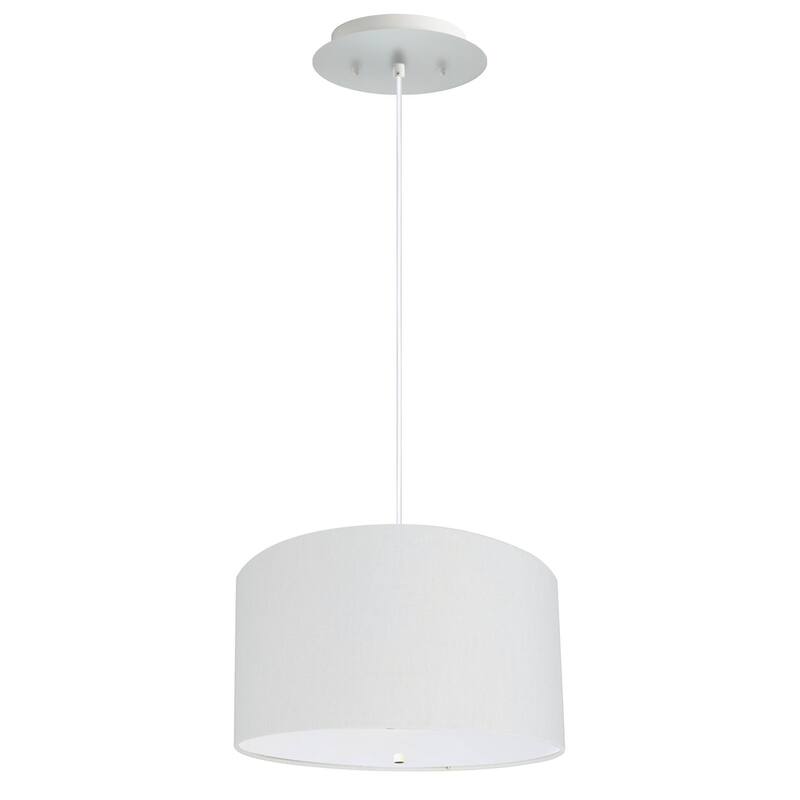 16" W 2 Light Pendant White Linen Drum Shade with Diffuser, White Cord ...