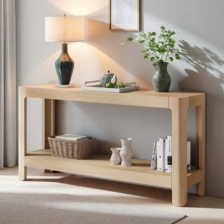 59" MDF + Wood Veneer Vintage Console Table with Dovetail Joints - Bed ...