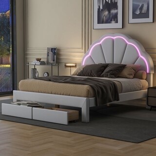 Full Size Upholstered Bed with Seashell Headboard Design - Bed Bath ...
