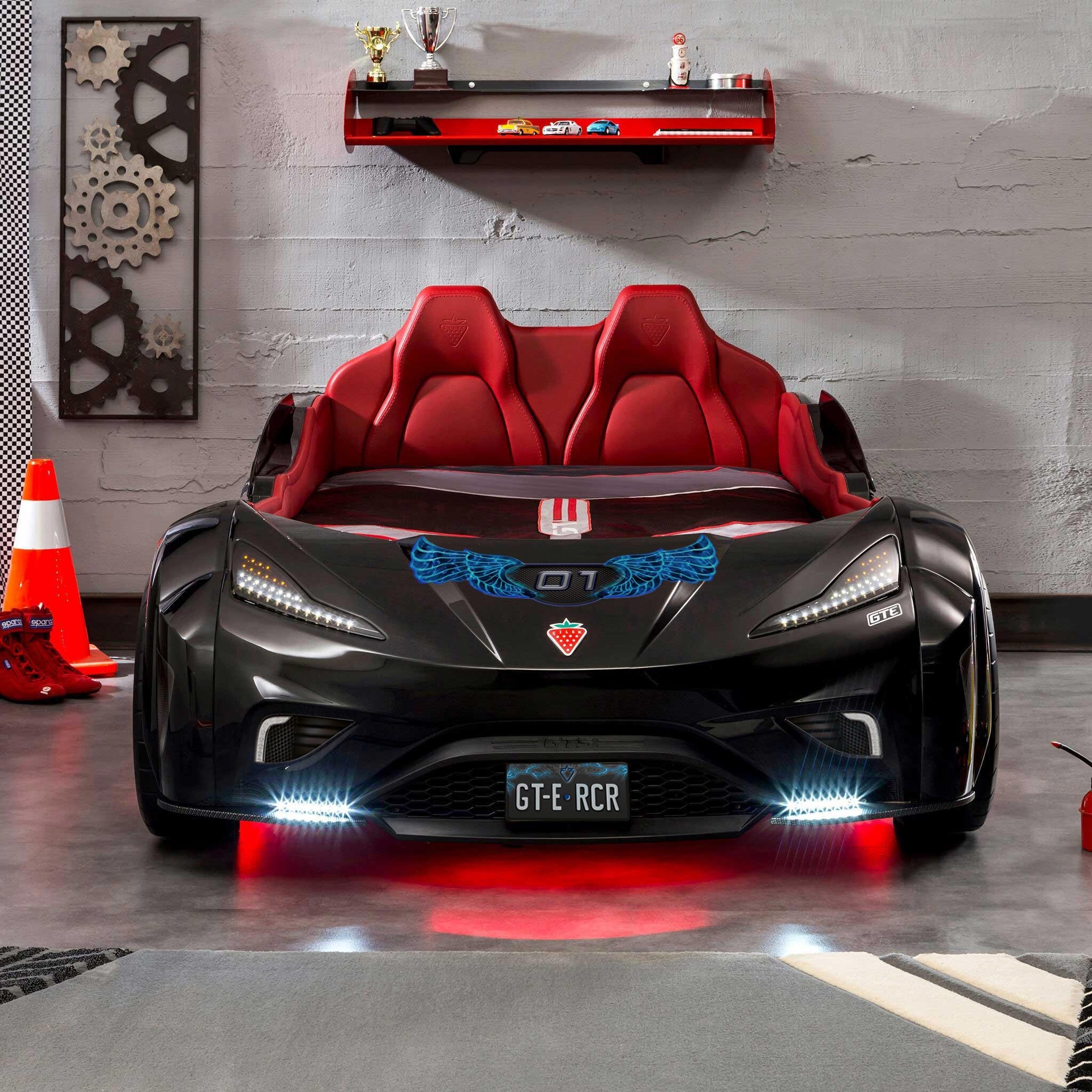 Cilek GTS EV Twin Race Car Bed w Remote Control LED Lights Bed Bath Beyond 19499119