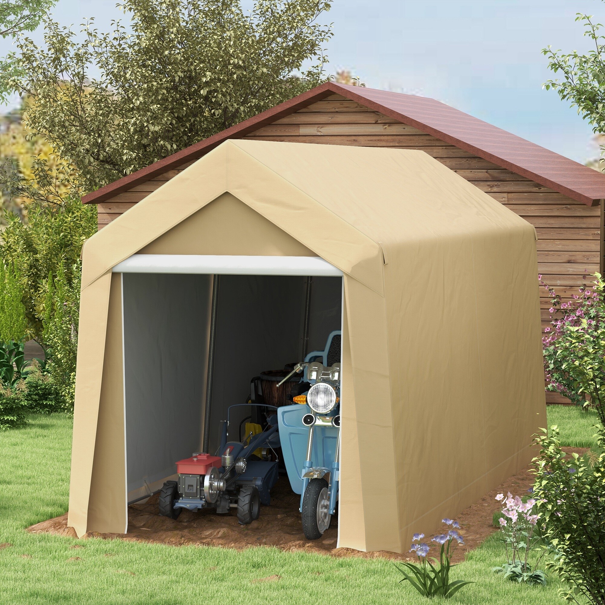 Outsunny 4' x 8' Metal Outdoor Storage Shed, Lean to Storage Shed ...