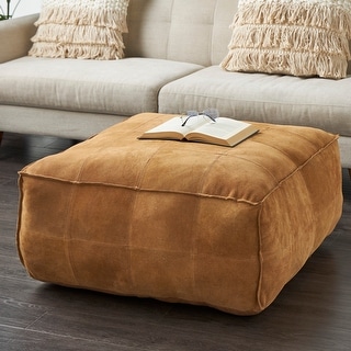 Brown leather square pouf store