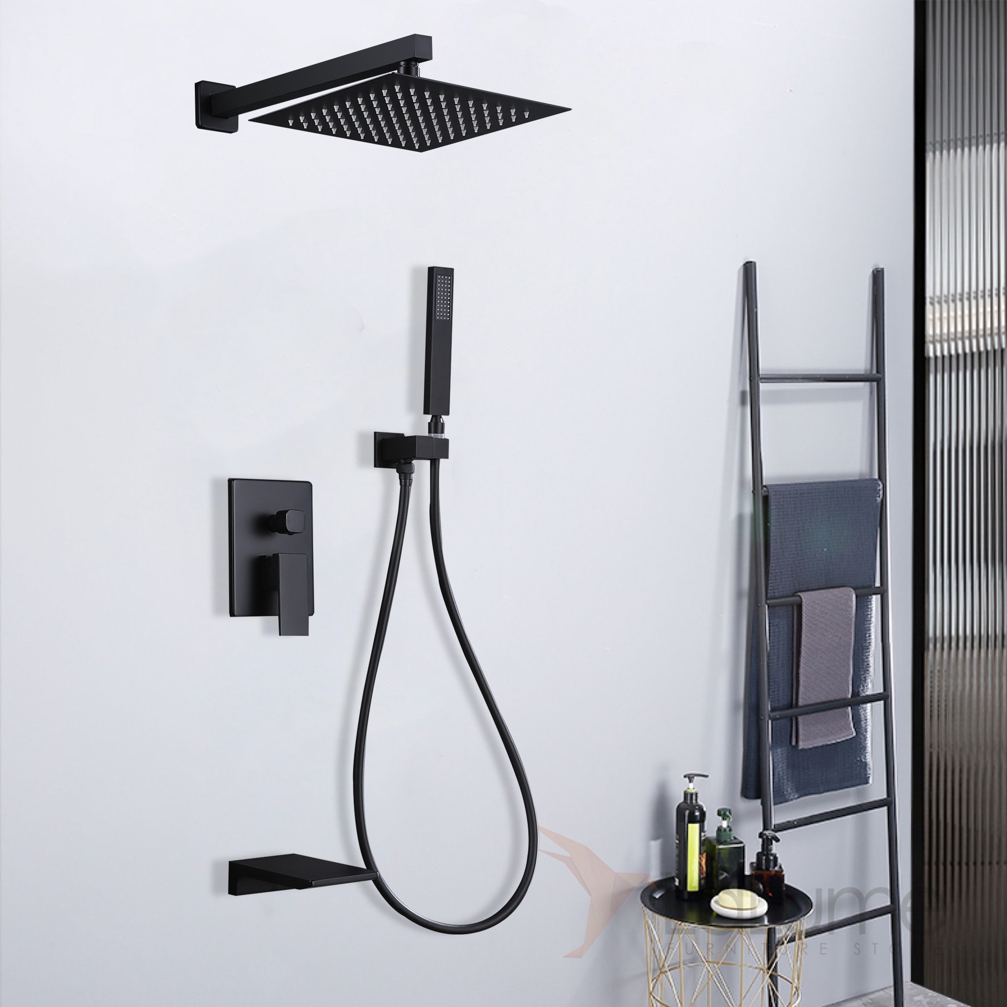 Wall Mounted 3-Way Exposed Install Complete 10'' Shower System with Handheld Showerhead and Tub ...