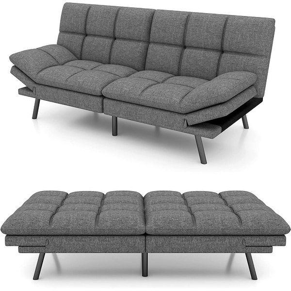 Modern Linen Futon with Memory Foam and Adjustable Armrests - On Sale ...
