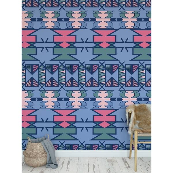 AZTEC BLUE Peel and Stick Wallpaper By Kavka Designs - 2' x 16' - Bed ...