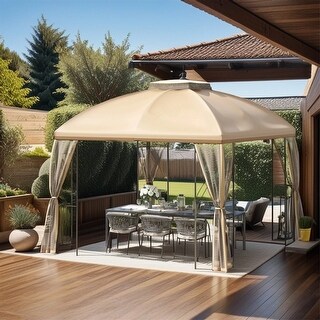 Outsunny Patio Gazebo with Corner Shelves, Removable Mesh Netting - Bed ...