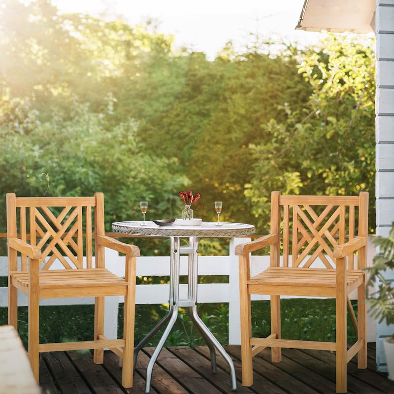 Teak Wood Chippendale Counter Stool with Arms - Overstock - 32876874