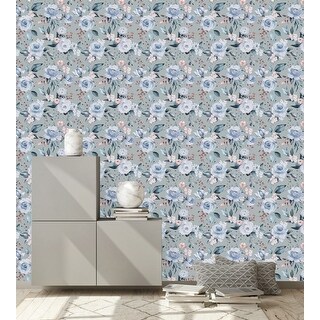 Grey Wallpaper with Roses Peel and Stick and Prepasted - Bed Bath ...