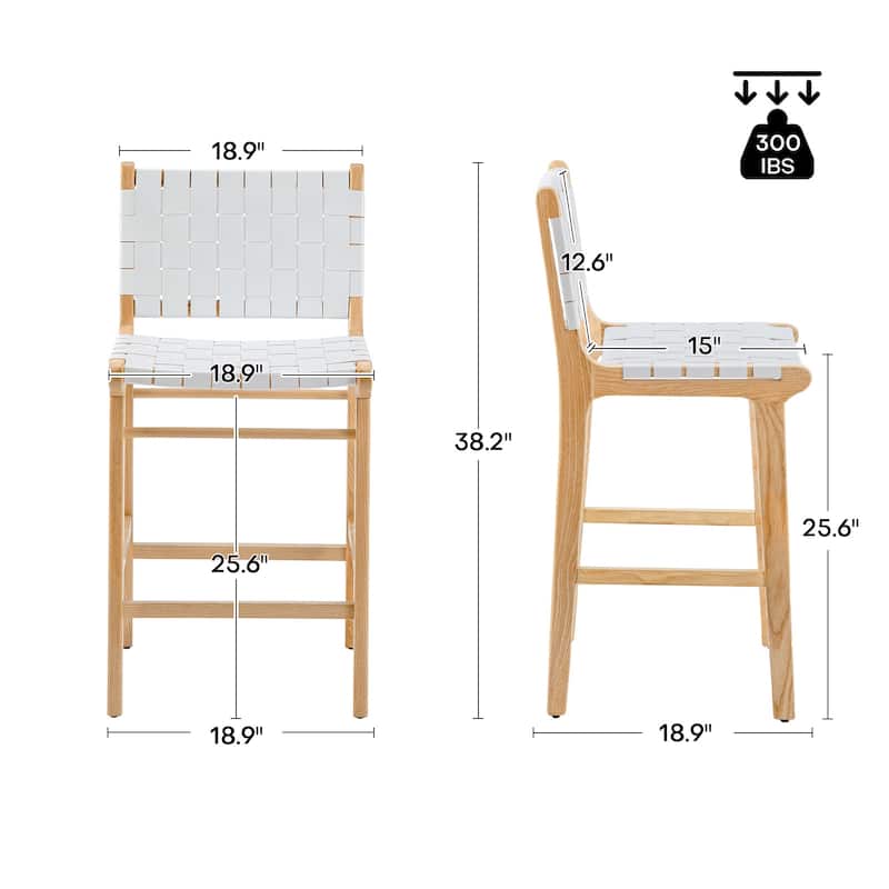 Fully Assembled Woven Leather Counter Height Bar Stools - 18.9”W x 18.9 ...