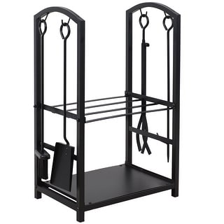 Steel Fireplace Log Holder and 5-Piece Tool Set - Bed Bath & Beyond ...