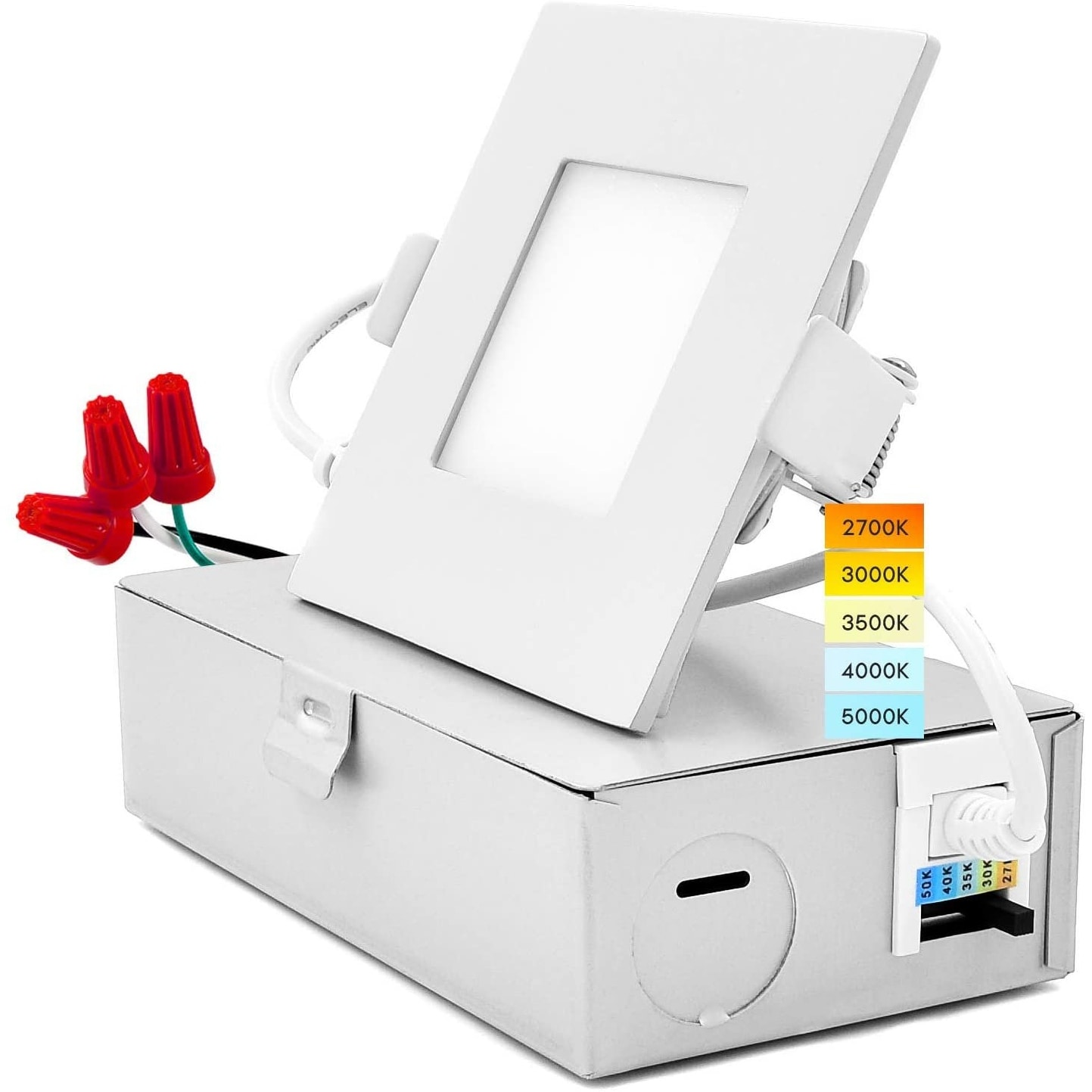 Luxrite 4" Square LED Recessed Lighting J-Box 15W 1200 Lumens 3 Color ...