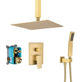 Rainlex 10 Inch Brushed Gold Ceiling-Mounted Shower System - Bed Bath ...