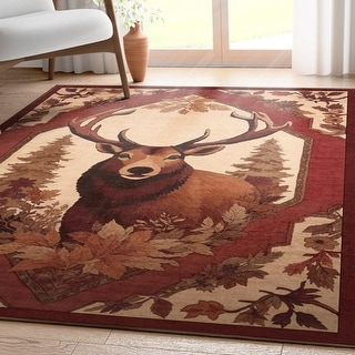 Well Woven Apollo Deer with Antlers Novelty Animal Print Flat-Pile Rug ...