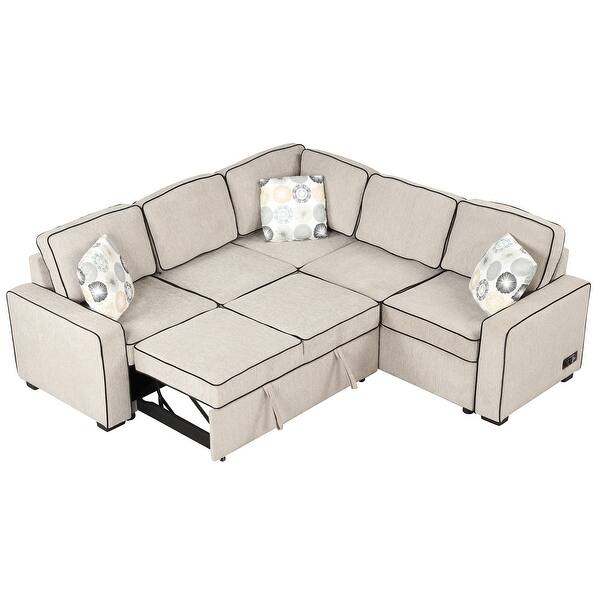 L-Shaped Convertible Sleeper Sofa Bed with 2 USB ports and 2 Power ...