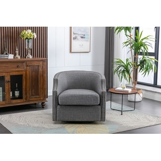 MOONMISS Linen/PU Upholstered 360°Degree Swivel Rivet Barrel Chair for ...