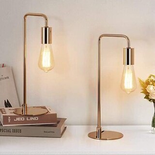 Set of 2 Industrial Table Lamps Gold Reading Lamp - 5.5" x 15.9" - Bed ...