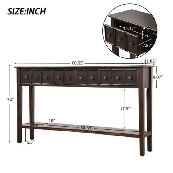 Black console table solid wood sofa table bottom shelf entryway table ...