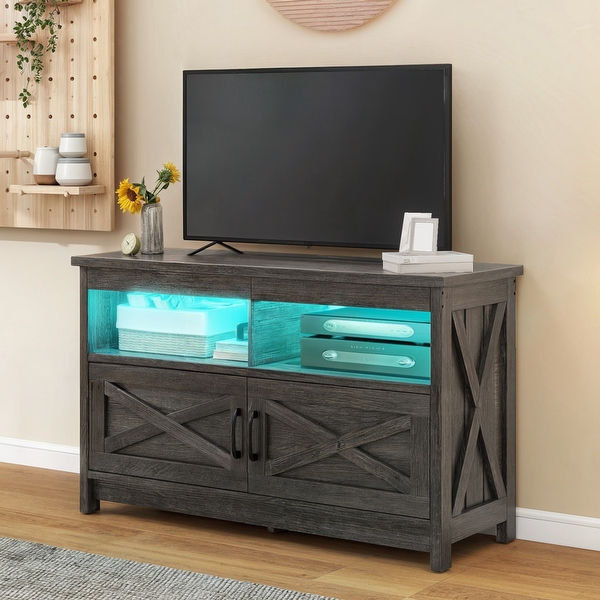 Farmhouse TV Stand for up to 65 TV with Doors and Open Shelves Media Console Power Outlet On Sale Bed Bath Beyond 37609334