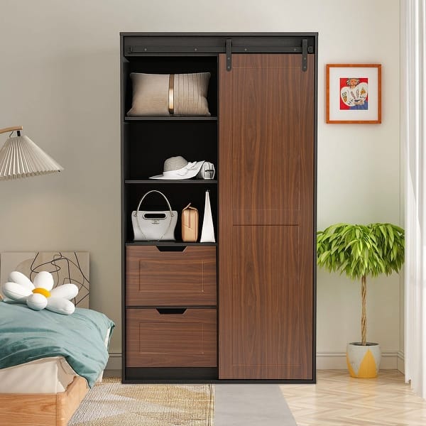 71 inch Tall Bedroom Armoire Wardrobe Closet Clothing Storage Cabinet ...