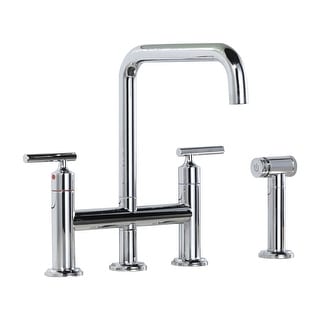 WOWOW Double Handle Bridge Kitchen Faucet with Side Sprayer - Bed Bath ...