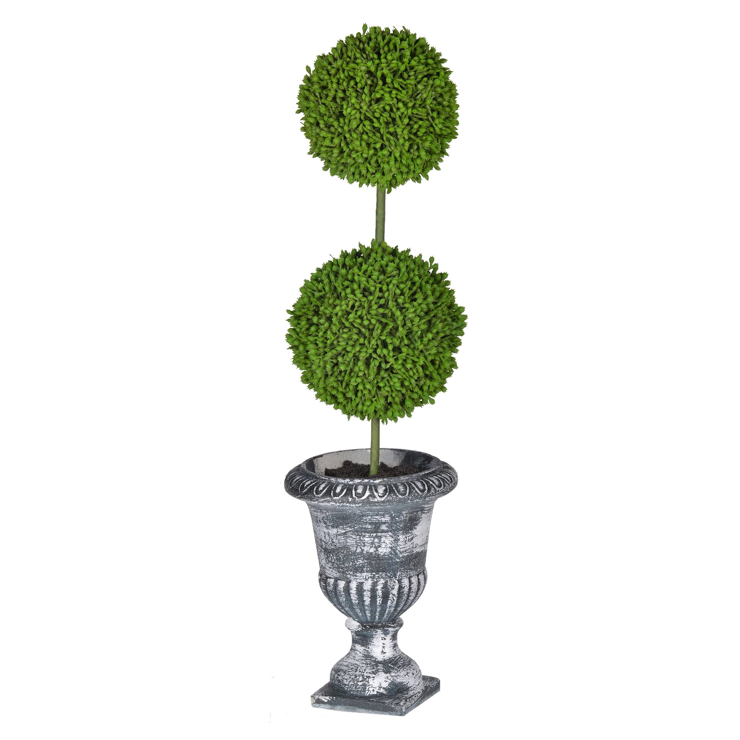A&B Home 15.5" Two-Tier Round Faux Topiary - Green, Weathered Black ...