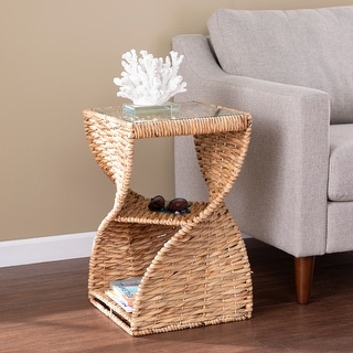SEI Furniture Nivvan Coastal Natural Woven Fiber Side Table - Bed Bath ...