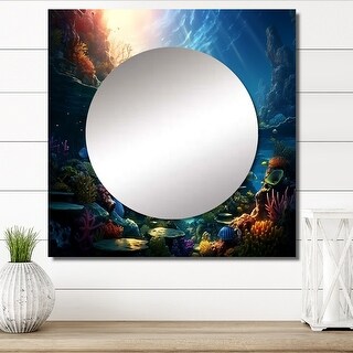 Designart "Coral Seascape II" Modern Wall Mirror - Coastal Square Wall ...