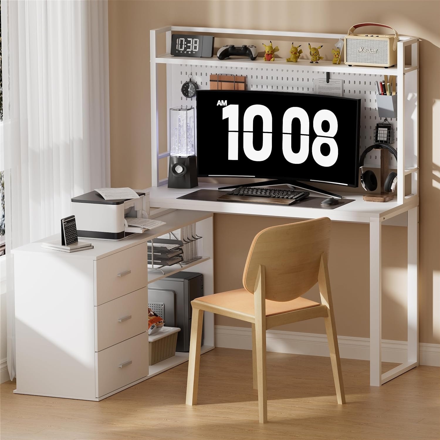 Brown/ Black Rotating L-Shaped Computer Desk, Corner Home Office Desk ...