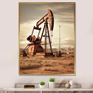 Designart "Modern Sepia Drilling Rig Field" Oil Rigs / Fields Framed ...