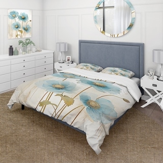 Designart "Blue and grey poppy meadow" Poppies Bedding Cover Set ...