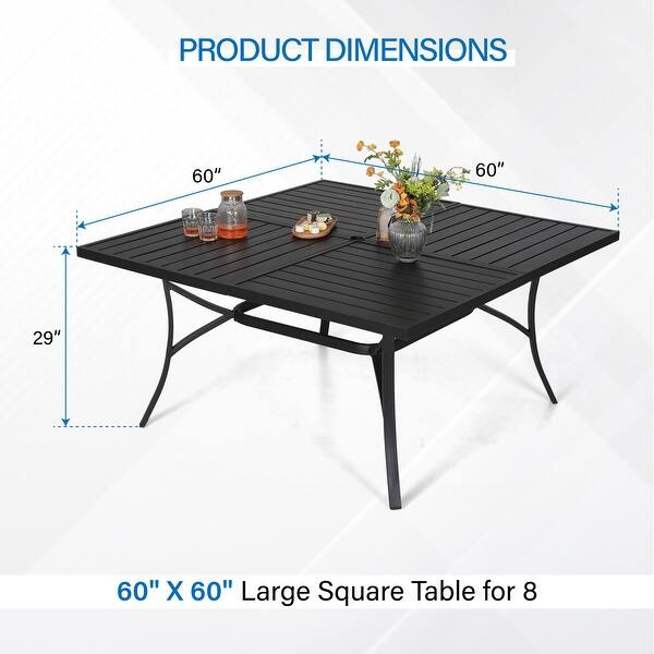 9-Piece Patio Dining Set, 60 Inch Square Metal Table and 8 Textilene Dining Chairs - On Sale ...